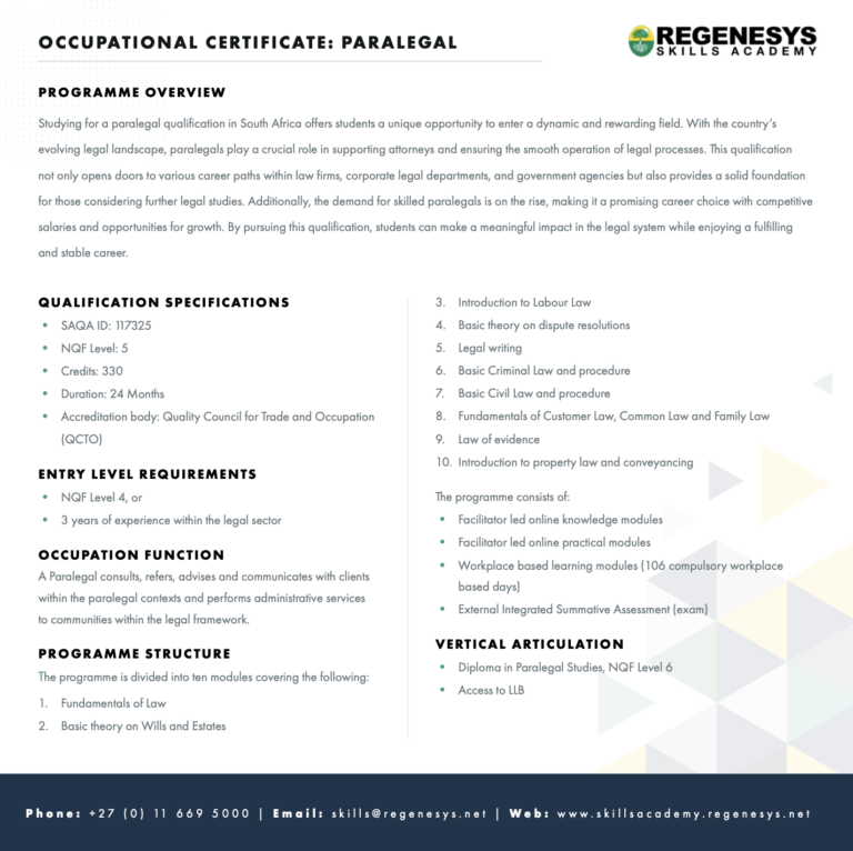 Occupational Certificate: Paralegal – Skills Academy